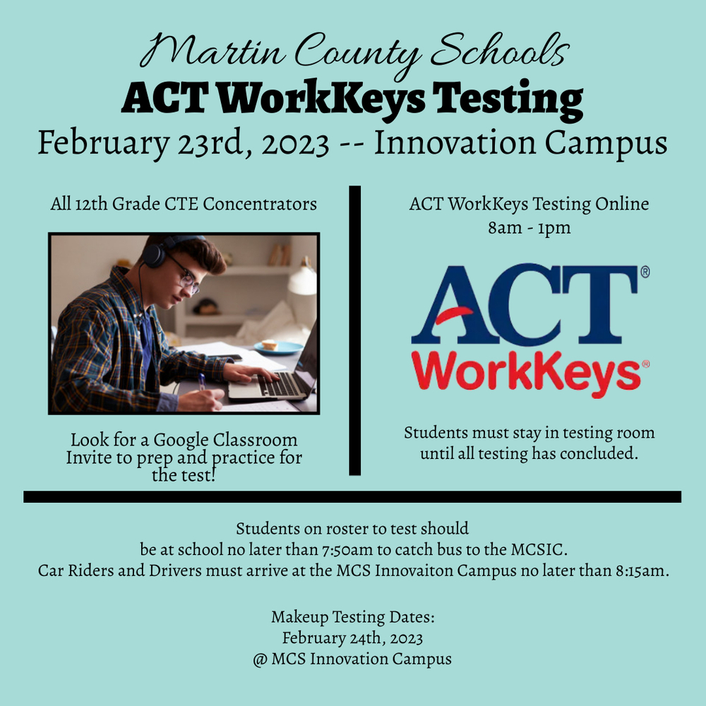 ACT WorkKeys Testing Attention 12th Grade CTE Concentrators Martin