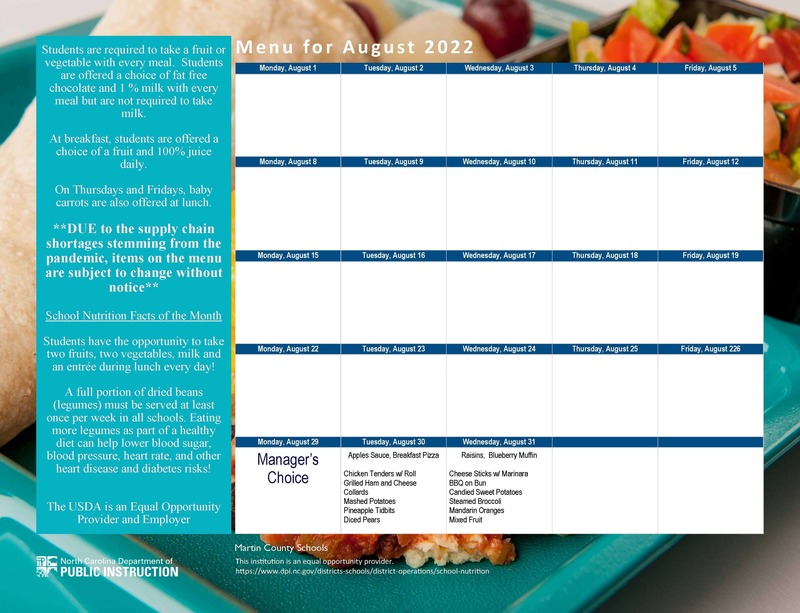 Cafeteria Menus Martin County Schools NC